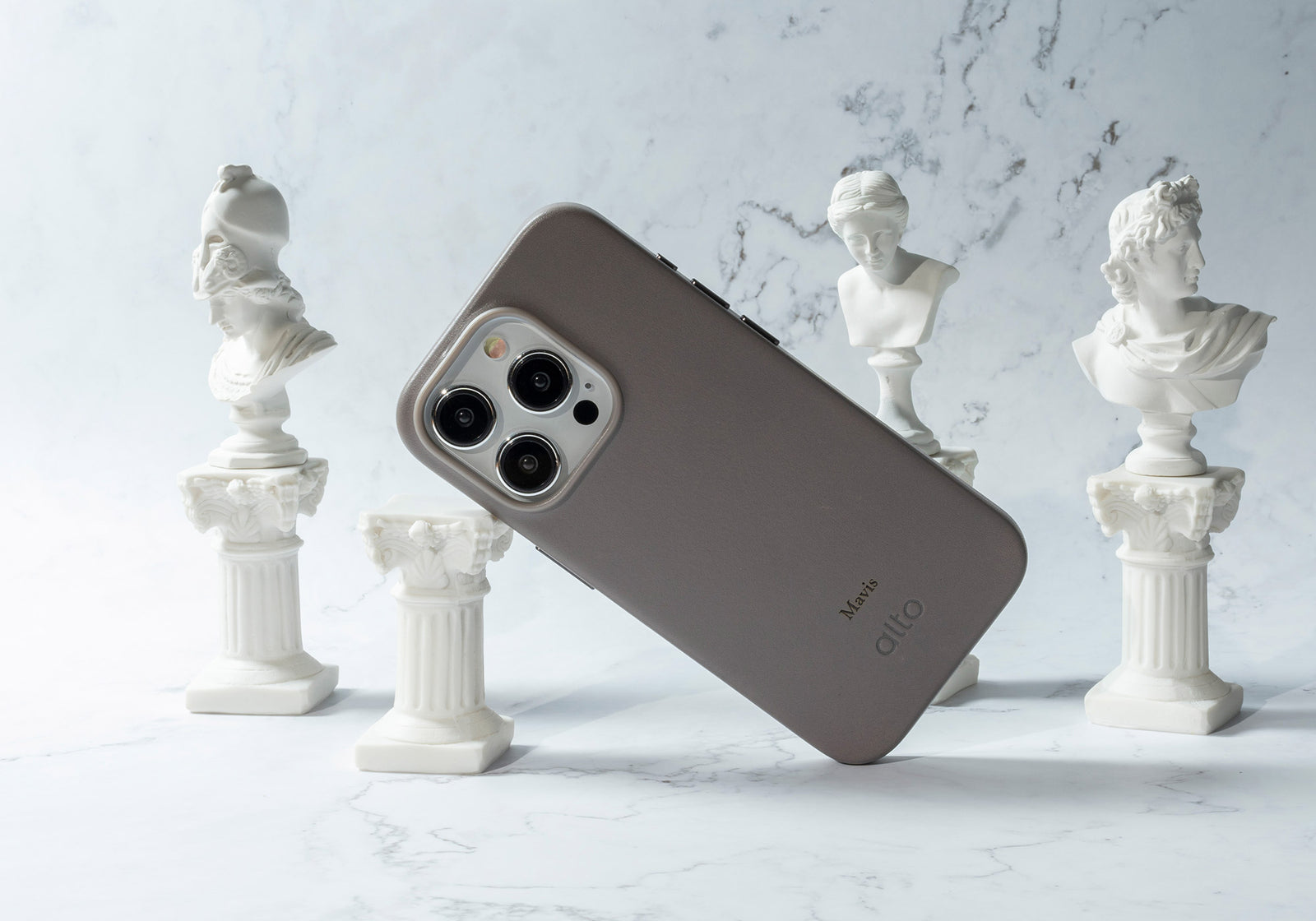 iPhone 15 Series Clop Magnetic Leather Case - Cement Gray